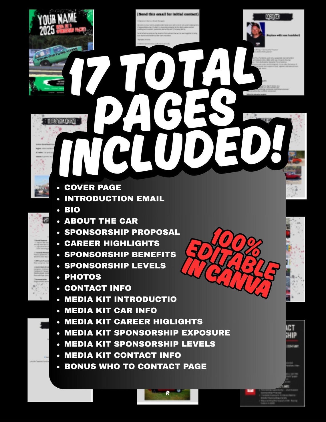 Racing Sponsorship Proposal & Media Kit Editable Canva Templates Drag ...
