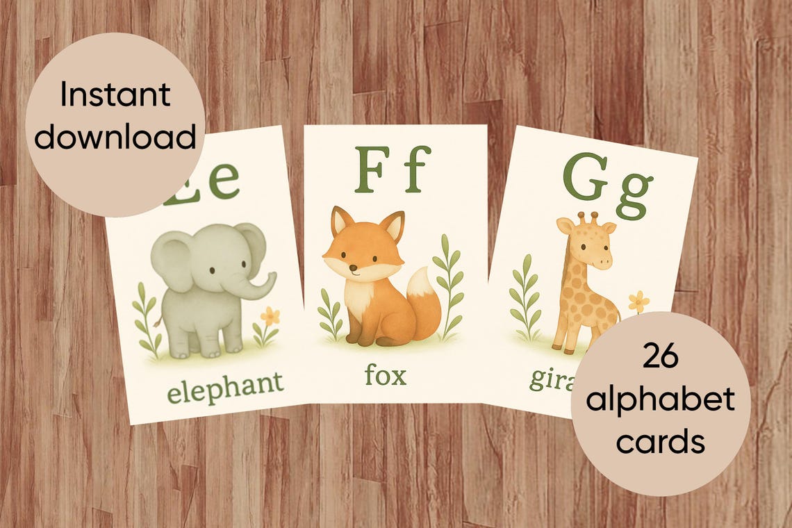 Vintage-style Animal Alphabet Flashcards | A–Z Educational Printable ...