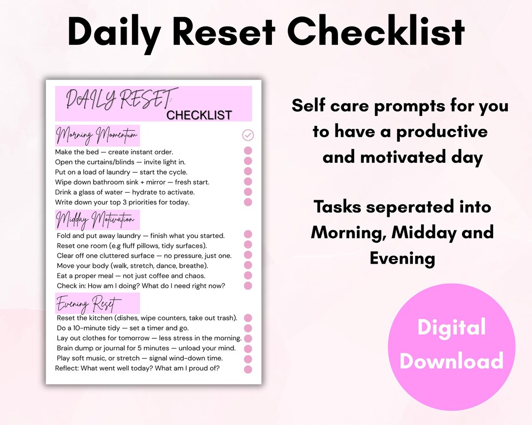 Daily Reset Planner, Printable Checklist , Simplify Your Day With This ...