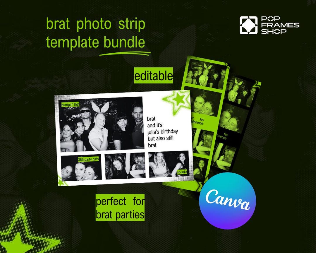 Brat Photo Booth Template Bundle | 2x6 & 6x4 Editable Canva Photo ...
