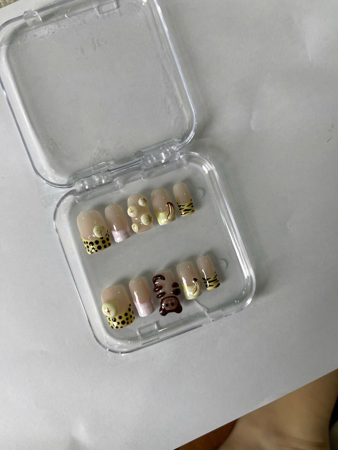 3D Monkey Press on Nails, 3D Playful Banana Nail Art, Leopard Print ...
