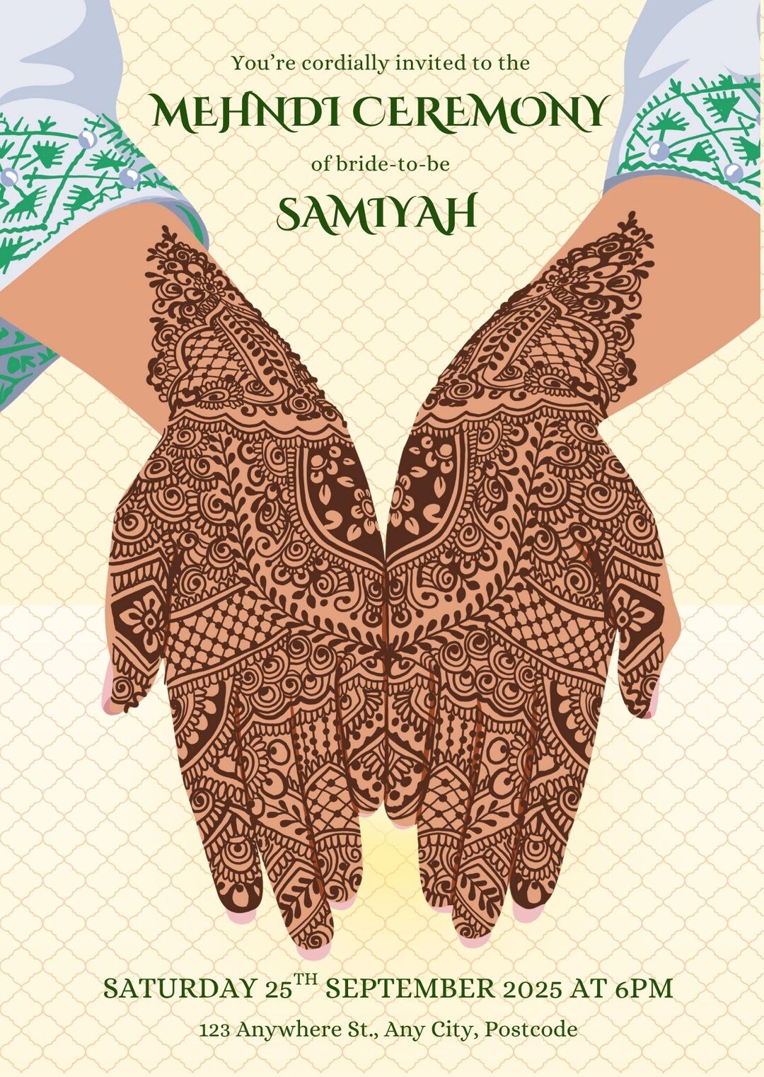 Illustrated Mehndi Invitation Template Editable Digital Download ...