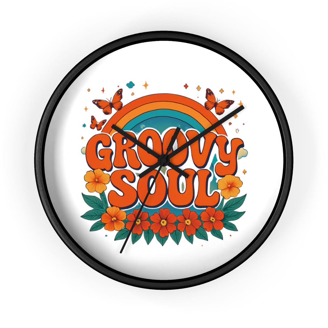 Groovy Soul Wall Clock | Retro Rainbow Flowers Butterflies - Etsy