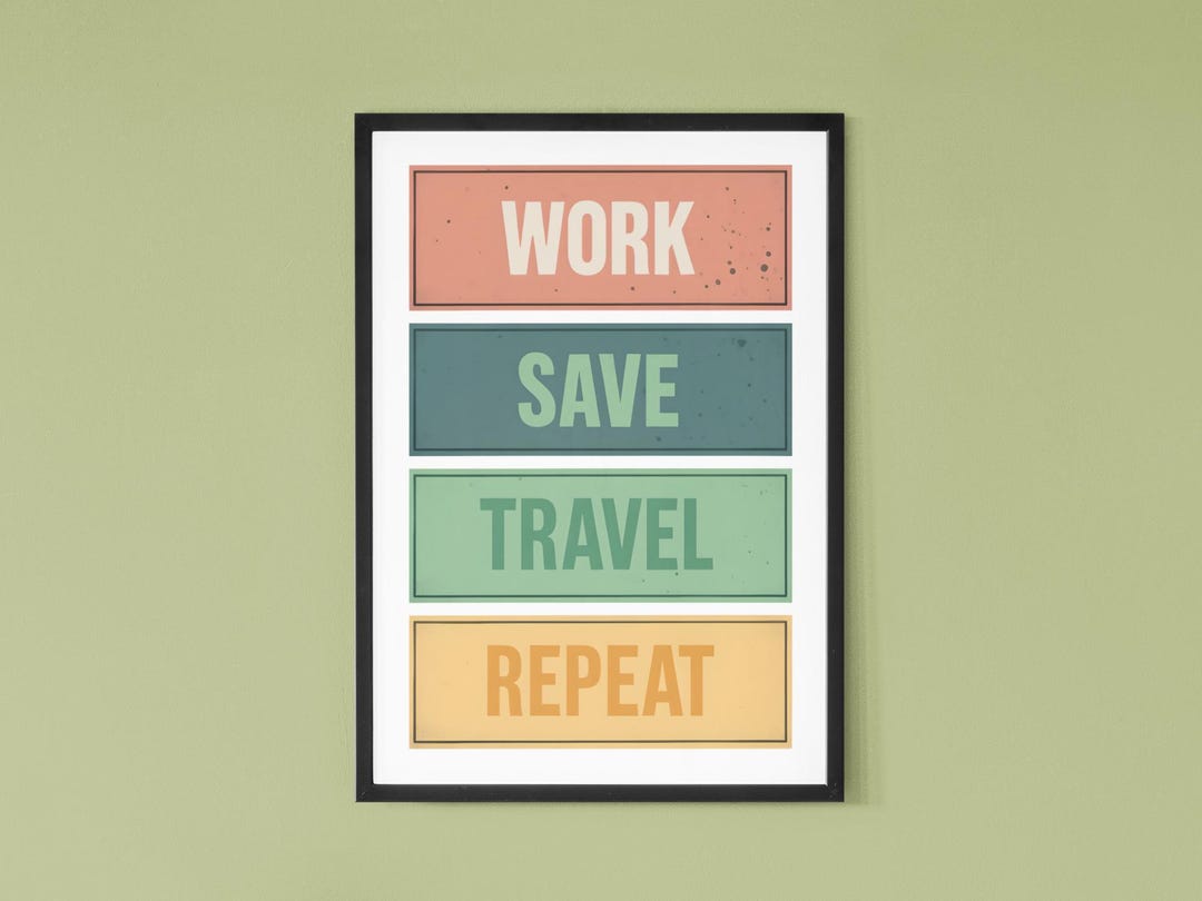 Work Save Travel Repeat Print: Retro Travel Quote, Minimalist Wall Art ...