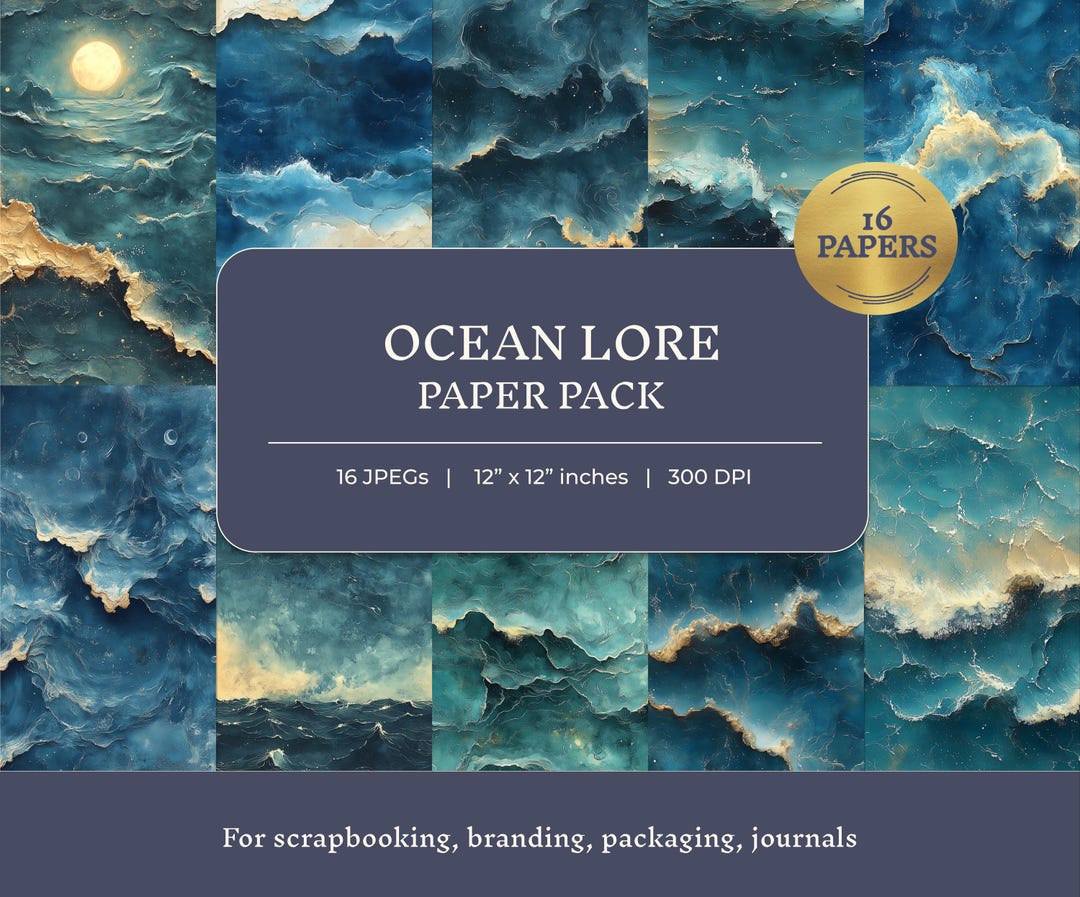 Ocean Lore Digital Paper Pack: Mystical Sea Textures (16 Jpgs, 12x12 ...