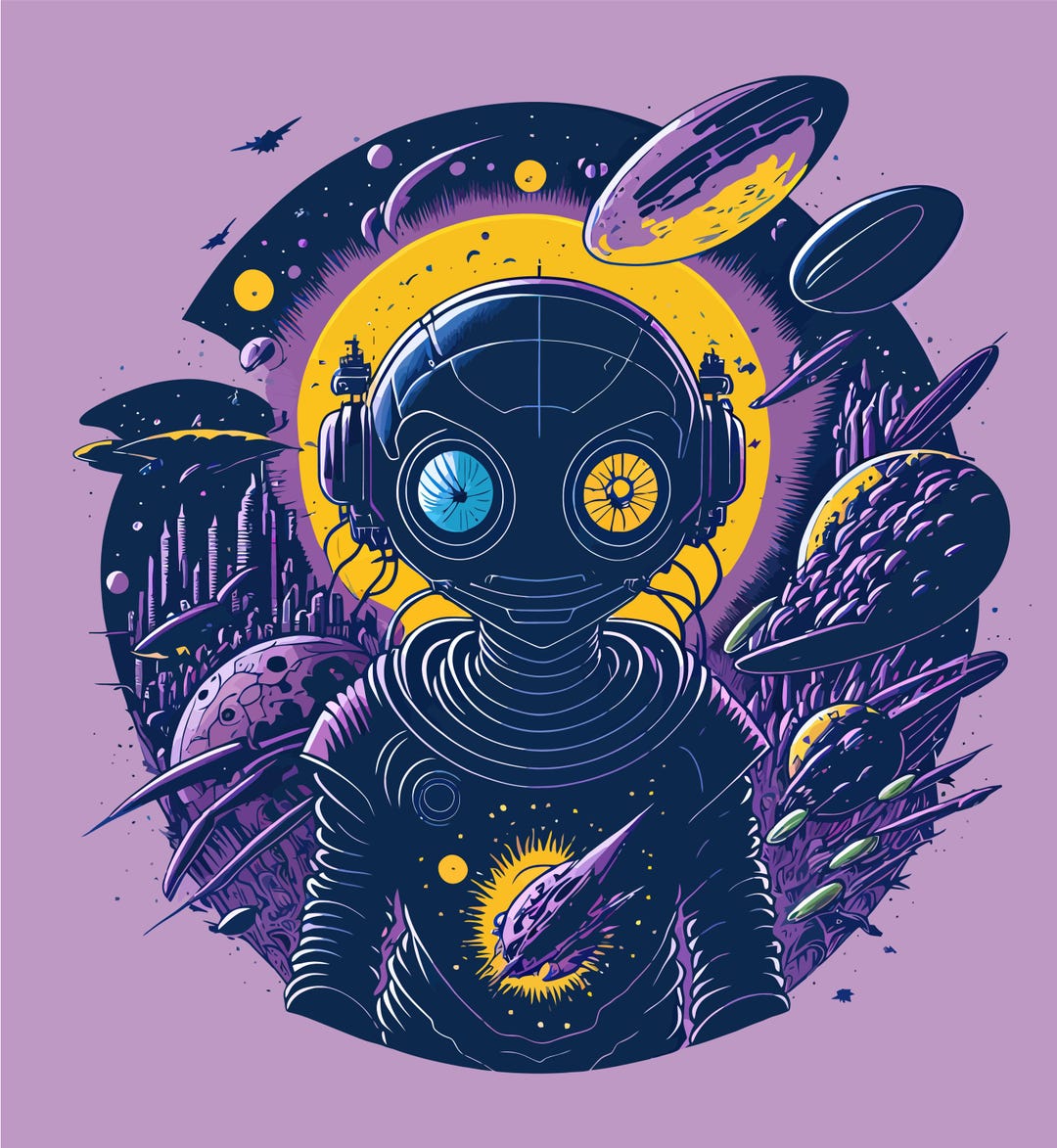 Retro Futuristic Alien Robot Art Print – Outer Space Sci-fi Wall Decor ...