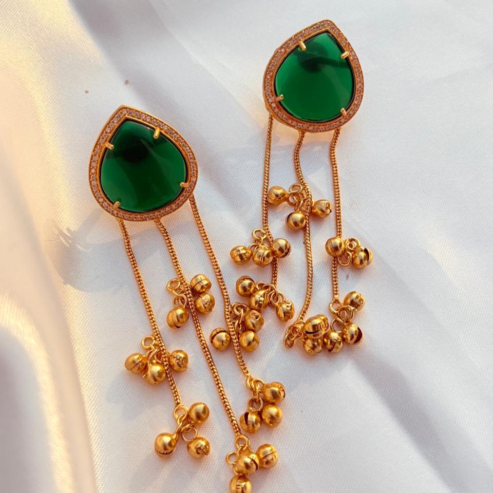 Ghungroo Chain Kundan Kashmiri Jhumka, South Indian Jhumka Earrings ...