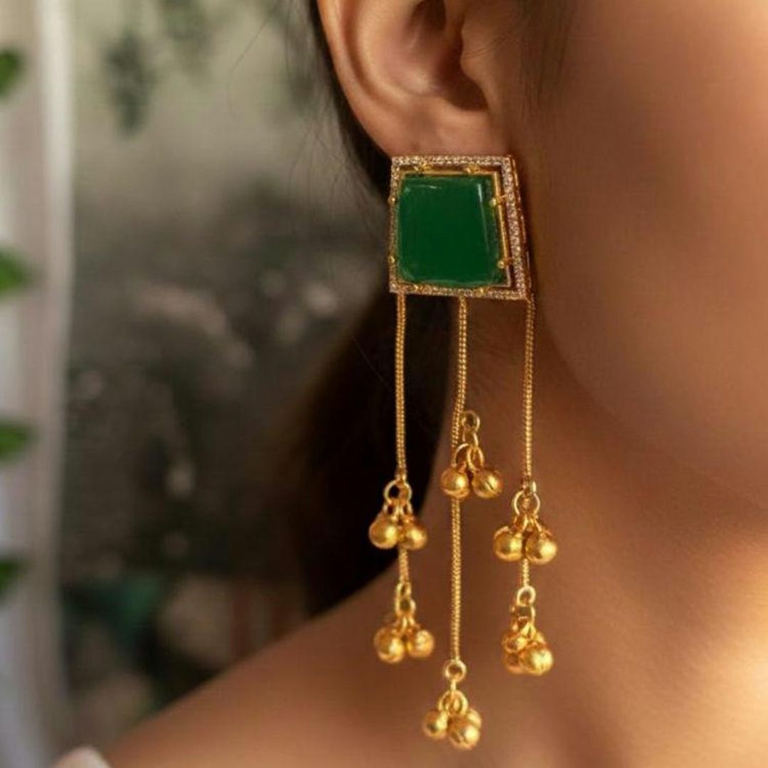 Ghungroo Chain Kundan Kashmiri Jhumka, South Indian Jhumka Earrings ...