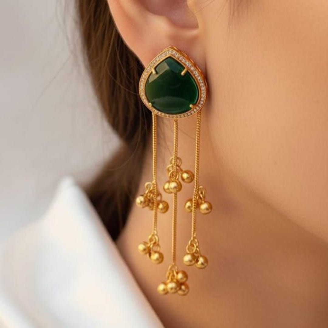Ghungroo Chain Kundan Kashmiri Jhumka, South Indian Jhumka Earrings ...