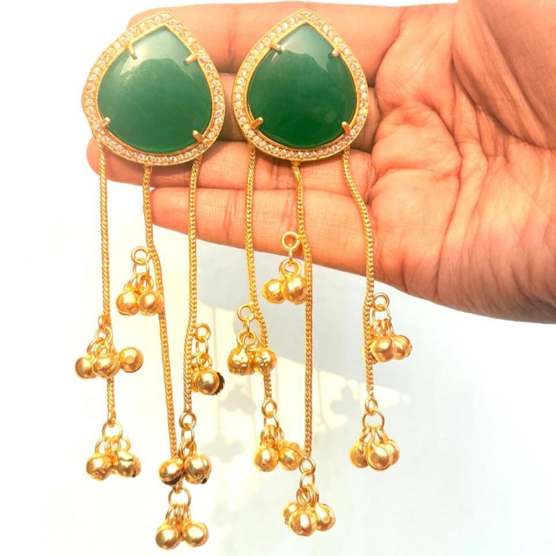 Ghungroo Chain Kundan Kashmiri Jhumka, South Indian Jhumka Earrings ...