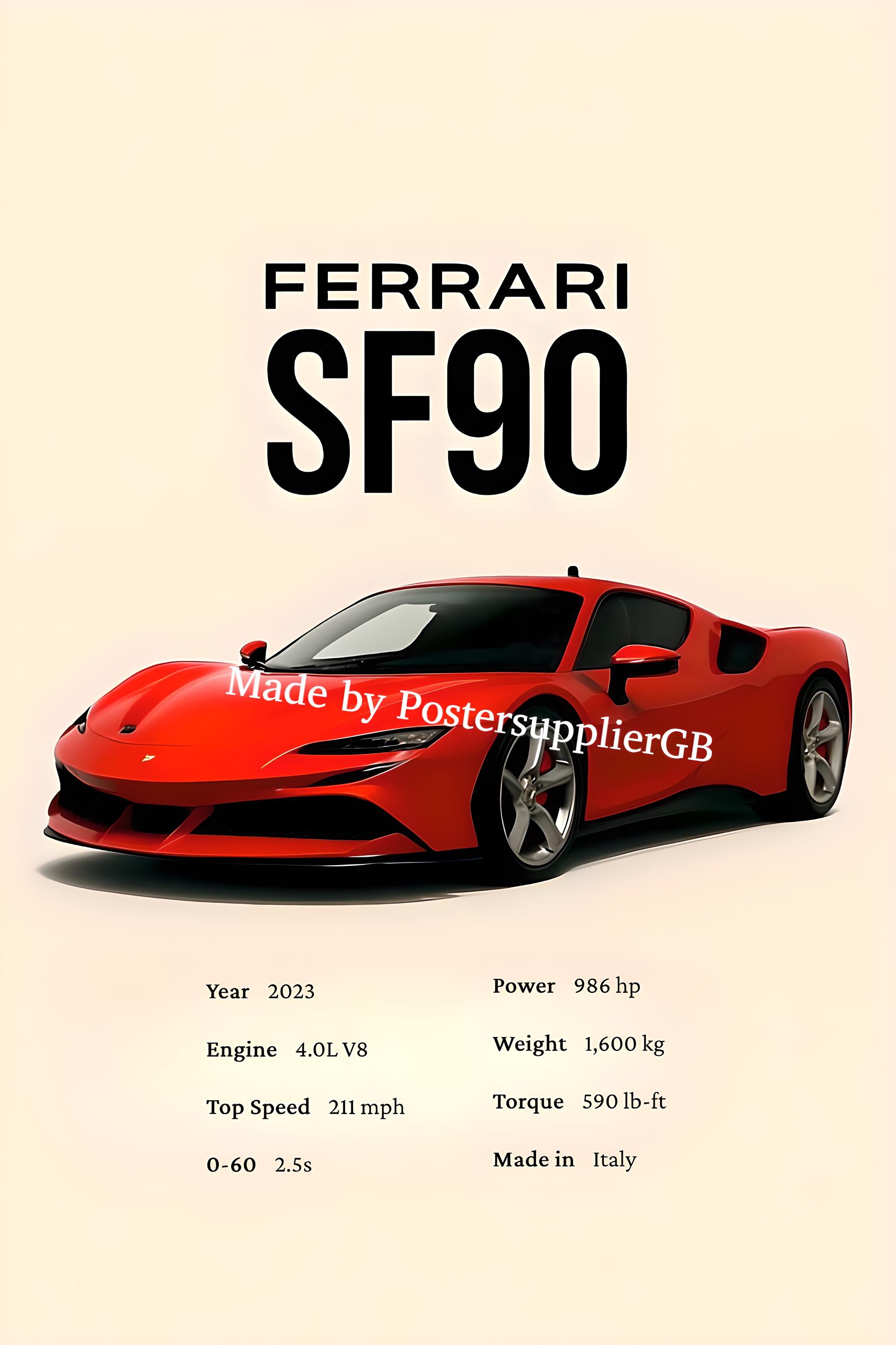 Ferrari SF90 Style Car Poster/ Wall Art / Fine Art Print Gifts - Etsy