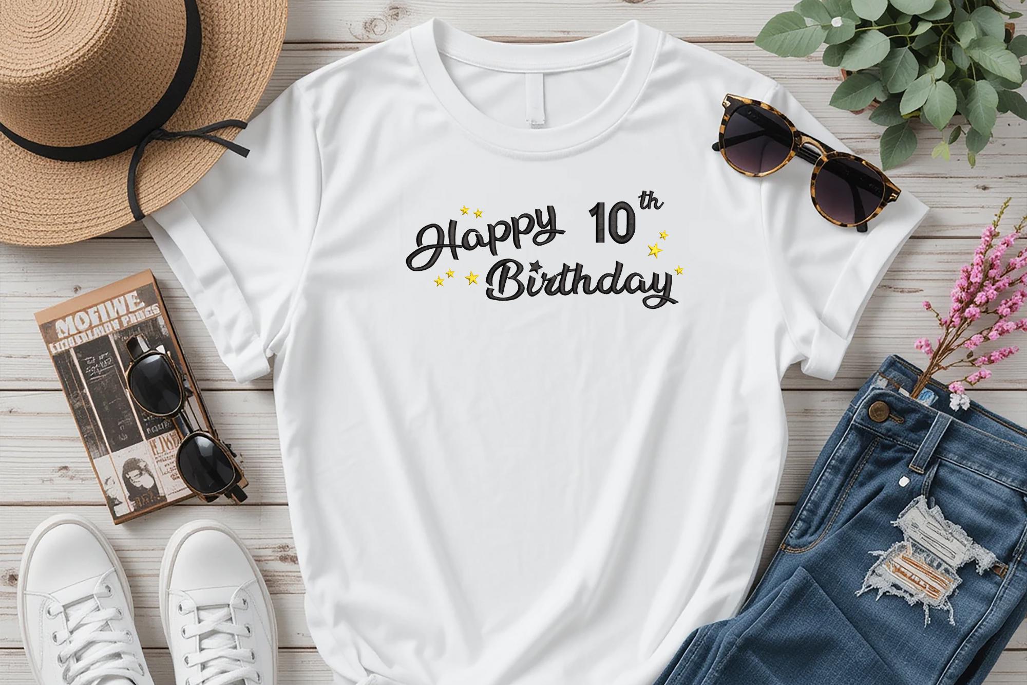 Happy 10th Birthday Embroidery Design, Happy Birthday Embroidery ...