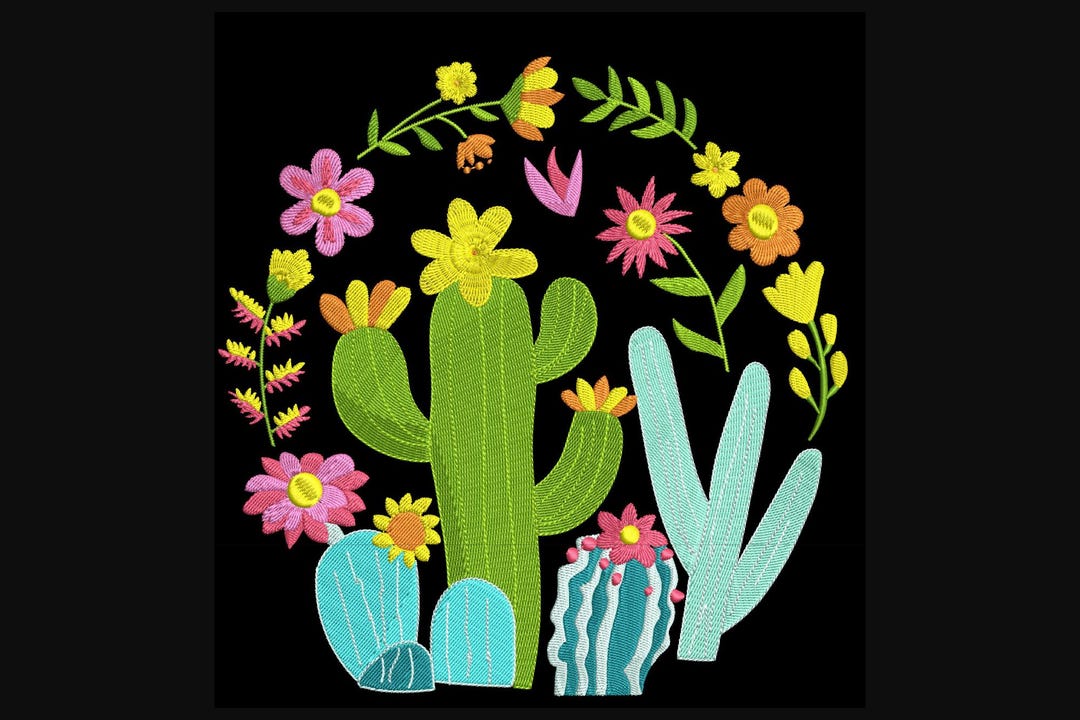 Floral Cactus Machine Embroidery Design, Cactus Embroidery Designs ...