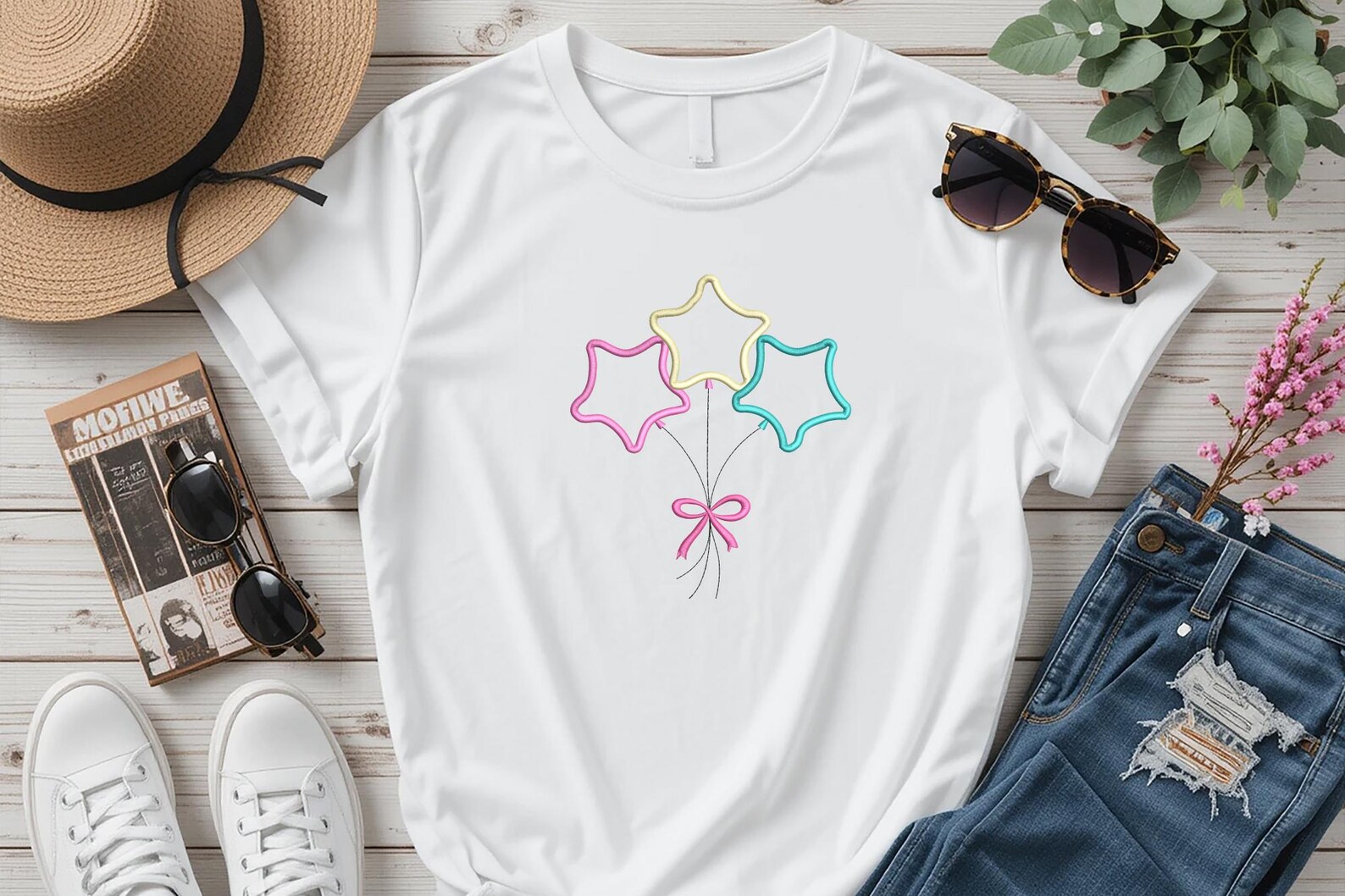 Star Machine Embroidery Design, Balloons Embroidery Designs, Star ...