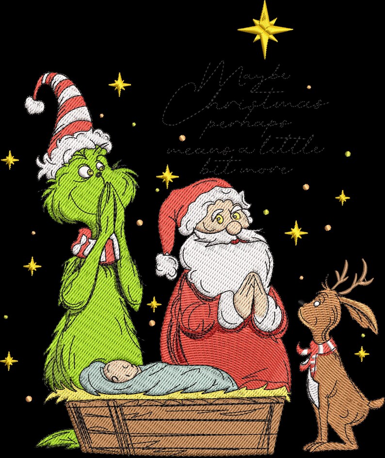 Funny Grinch Christmas Nativity Embroidery Design, Santa Claus and Baby ...