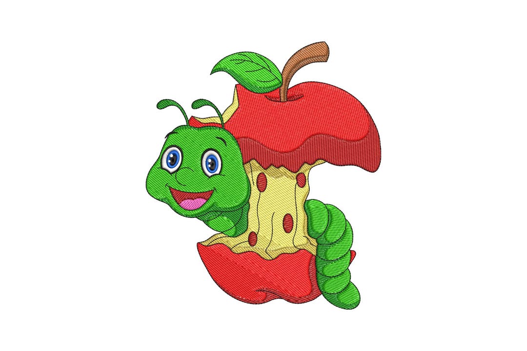 Worm Eating Apple Machine Embroidery Design, Worm Apple Embroidery ...