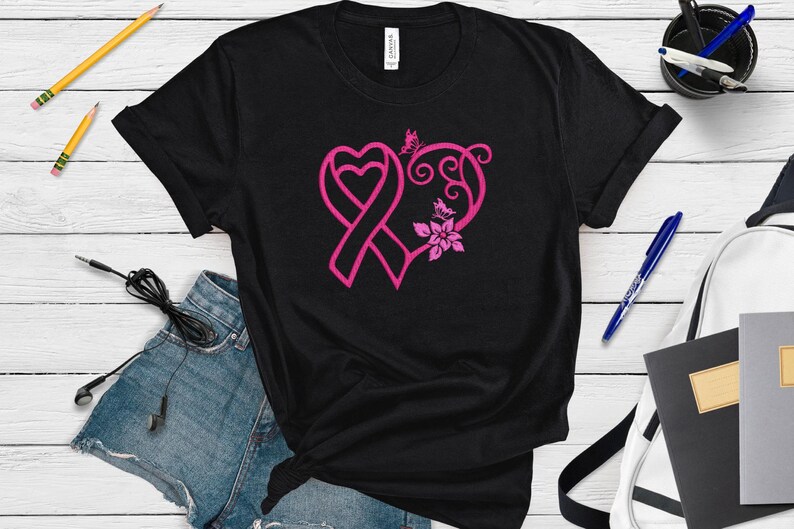 Breast Cancer Survivor Heart Butterfly Machine Embroidery Design ...