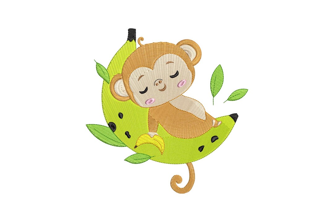 Sleeping Monkey Embroidery Designs, Animal Monkey With Banana ...