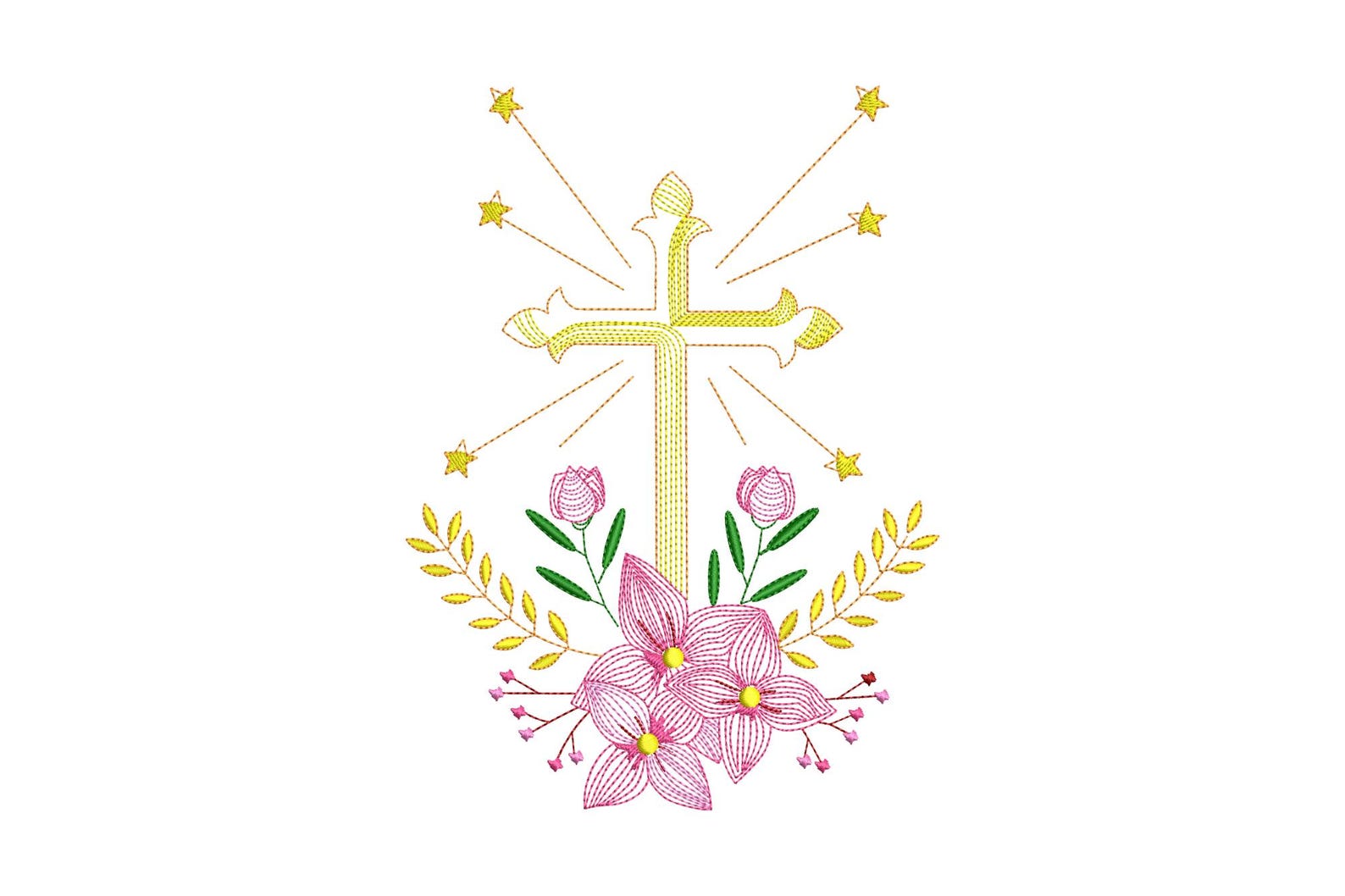Christian Cross Flowers Embroidery Design: Fill Stitch (instant ...