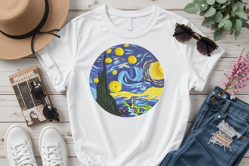 Starry Night Machine Embroidery Design, Van Gogh Embroidery Designs ...