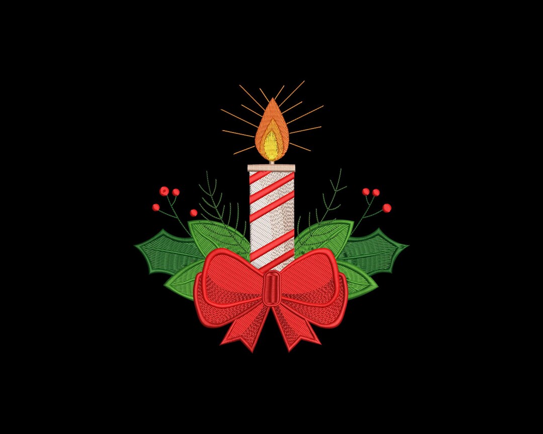 Christmas Candle Machine Embroidery Design, Candle Christmas Embroidery ...