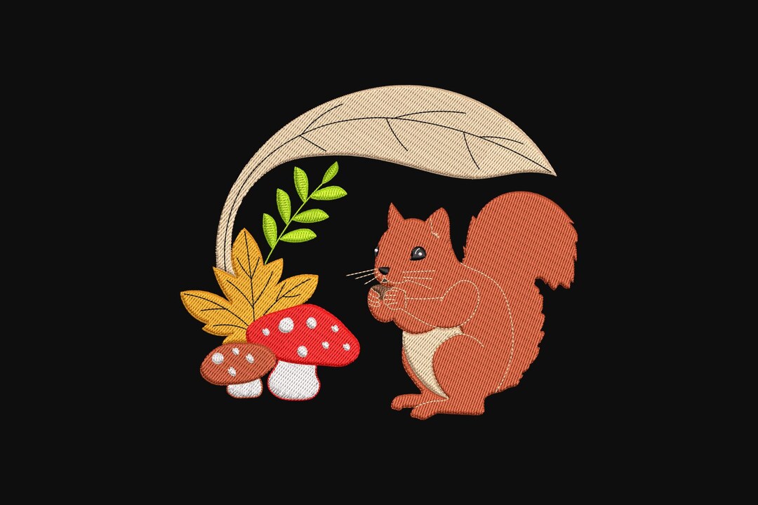 Squirrel Fall Leave Machine Embroidery Design, Squirrel Embroidery ...