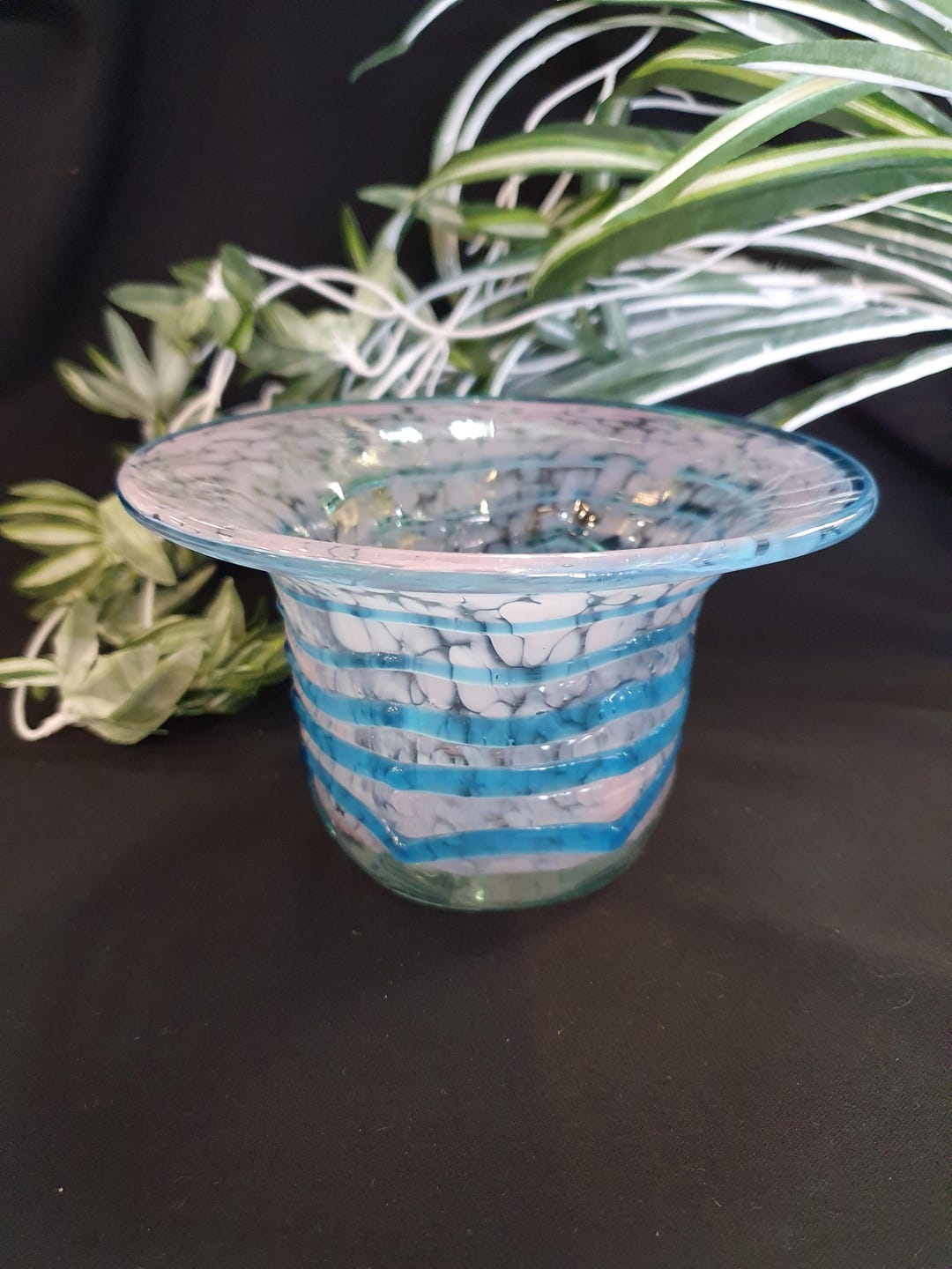 Mdina Studio Art Pink and Blue Top Hat Glass Bowl Signed - Height 10cm ...