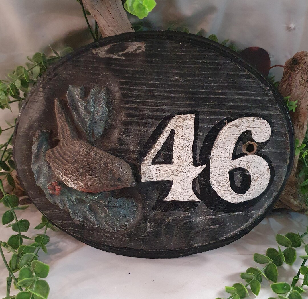 Vintage Cast Stone House Number Sign – Robin Design, No. 46 - Etsy