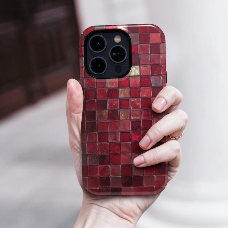 Burgundy Mosaic Tile iPhone Case, Retro Y2K Glass Effect - Etsy