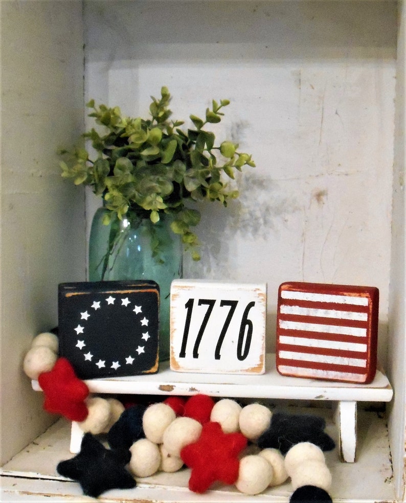 Rustic Wood Patriotic Blocks Set of 3 Rustic Americana Decor - Etsy