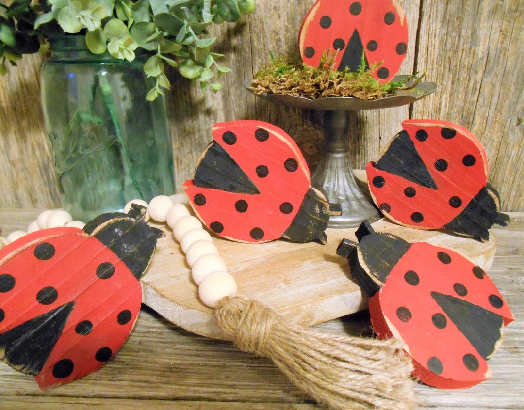 Small Wood Ladybug, Spring Tray Decor, Ladybug Decor, Rustic Ladybug ...