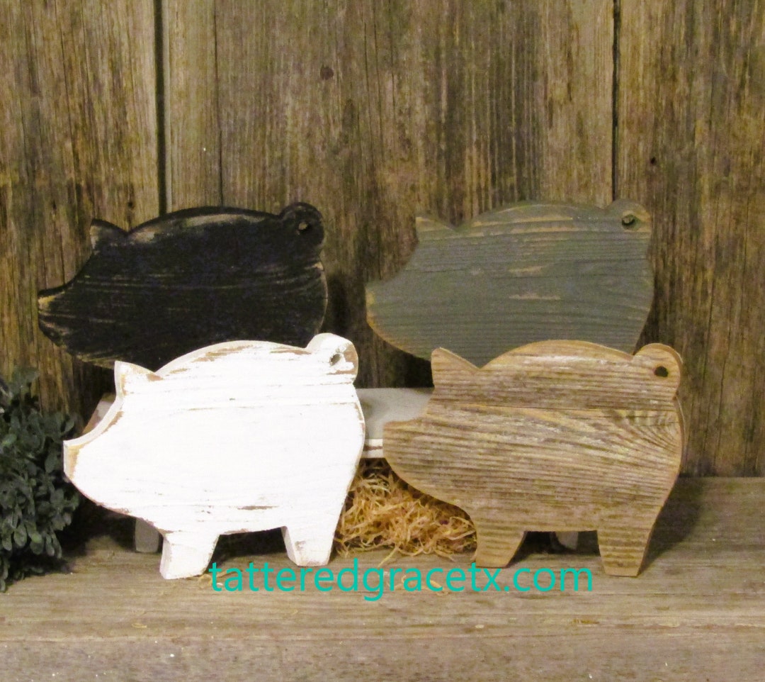 Wood Pig Shelf Sitter or Tiered Tray Decor, Wooden Farm Animal, Small ...