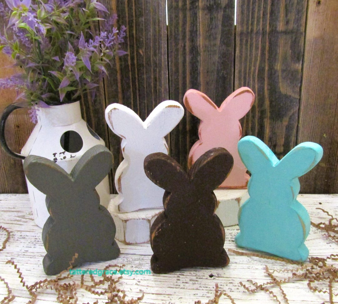 5 Inch Wooden Rabbit, Easter Decor, Chocolate Bunny, Easter Tiered Tray ...