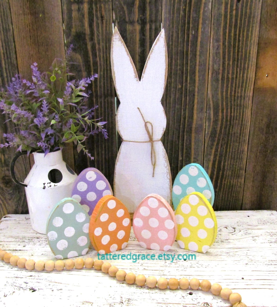 Rustic Wood Easter Egg: Polka Dot Spring Decor - Etsy