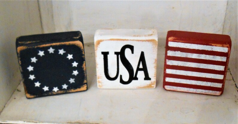 Rustic Wood Patriotic Blocks Set of 3 Rustic Americana Decor - Etsy