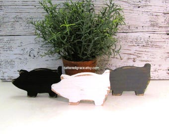 Wood Pig Shelf Sitter or Tiered Tray Decor, Wooden Farm Animal, Small ...
