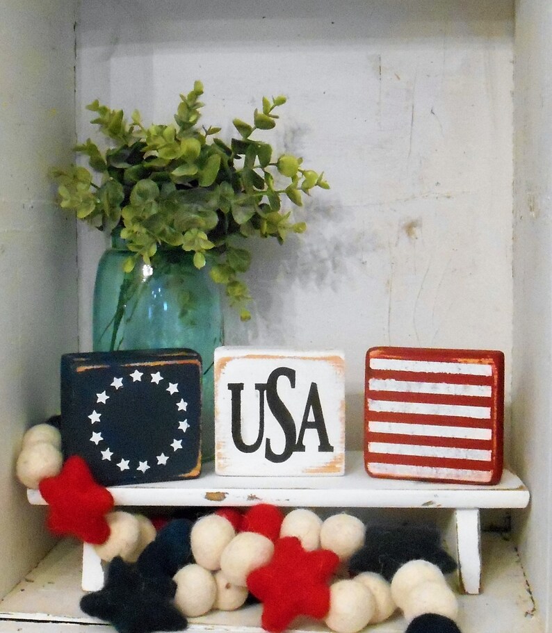 Rustic Wood Patriotic Blocks Set of 3 Rustic Americana Decor - Etsy