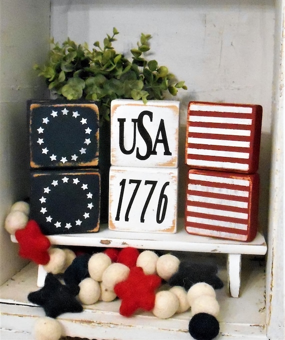 Rustic Wood Patriotic Blocks Set of 3 Rustic Americana Decor - Etsy