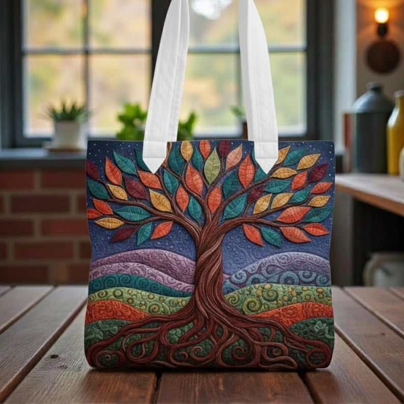 Tree of Life Tote Bag, Colorful Nature Art Tote, Boho Pattern Bag ...