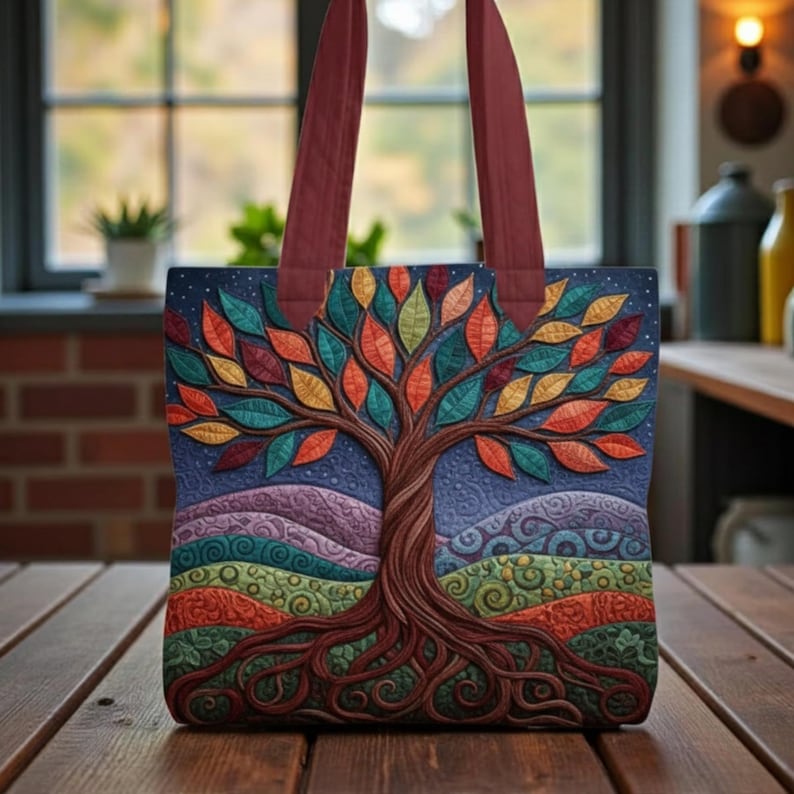 Tree of Life Tote Bag, Colorful Nature Art Tote, Boho Pattern Bag ...