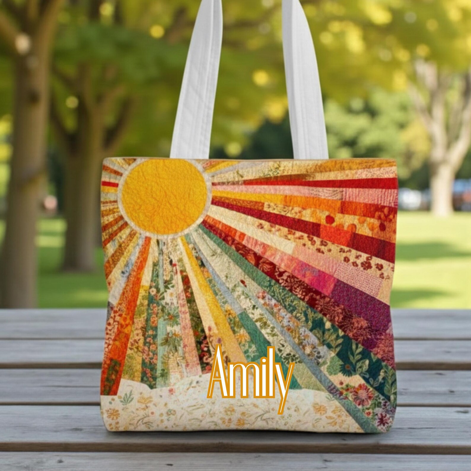 Sunburst Tote Bag, Colorful Sunshine Patchwork Tote, Bright Pattern Bag ...