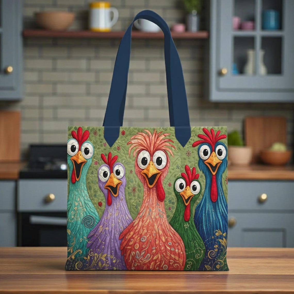 Funny Chicken Canvas Tote Bag, Colorful Hen Tote Bag, Chicken Lover ...