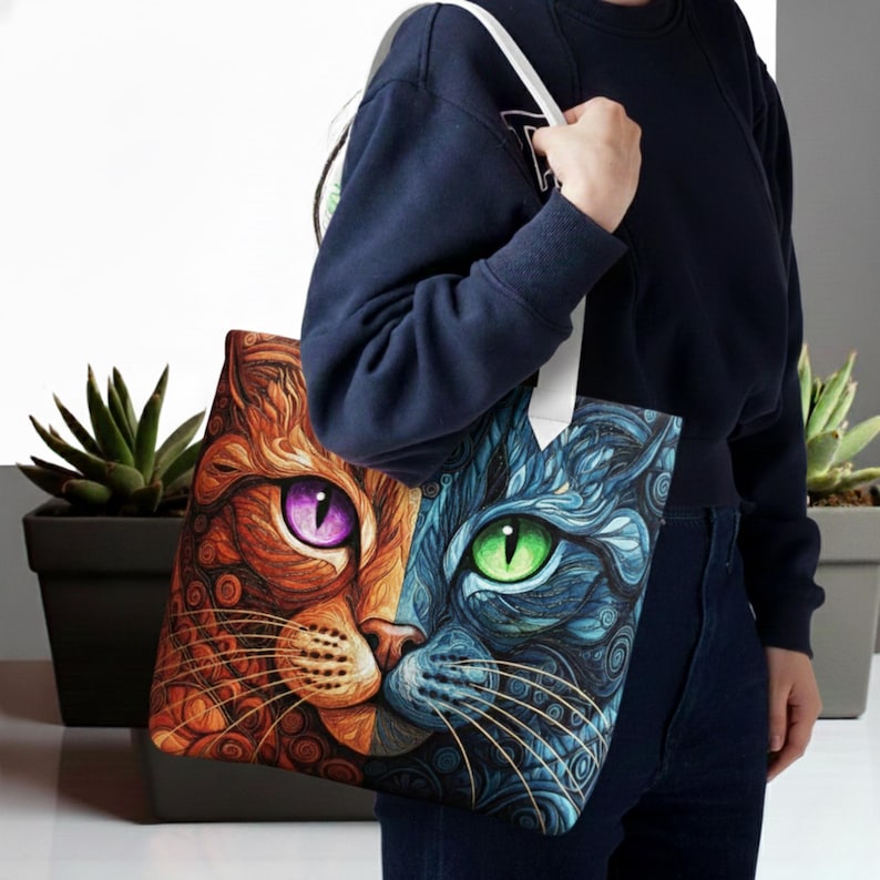 Cat Art Tote Bag, Colorful Cat Face Handbag, Artistic Tote for Cat ...