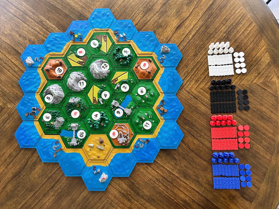 3D Printed & Hand-painted Magnetic Catan Board Game Set - Custom ...