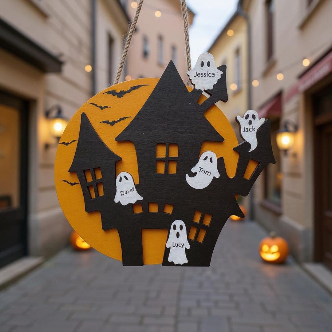 Personalized Haunted House Family Ghost Sign – Custom Wooden Halloween ...