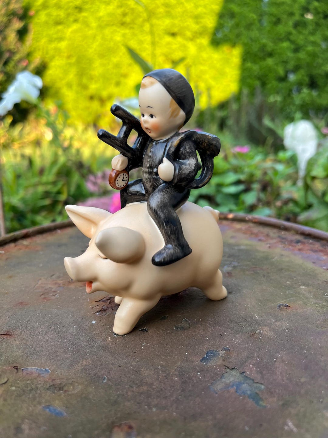 Vintage Goebel Hummel Chimney Sweep Riding Pig Figurine, Boy in Black ...
