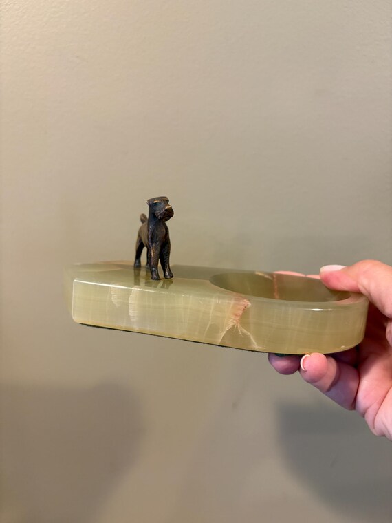 Antique Art Deco Onyx Ashtray With Bronze Scottie Ter… - Gem