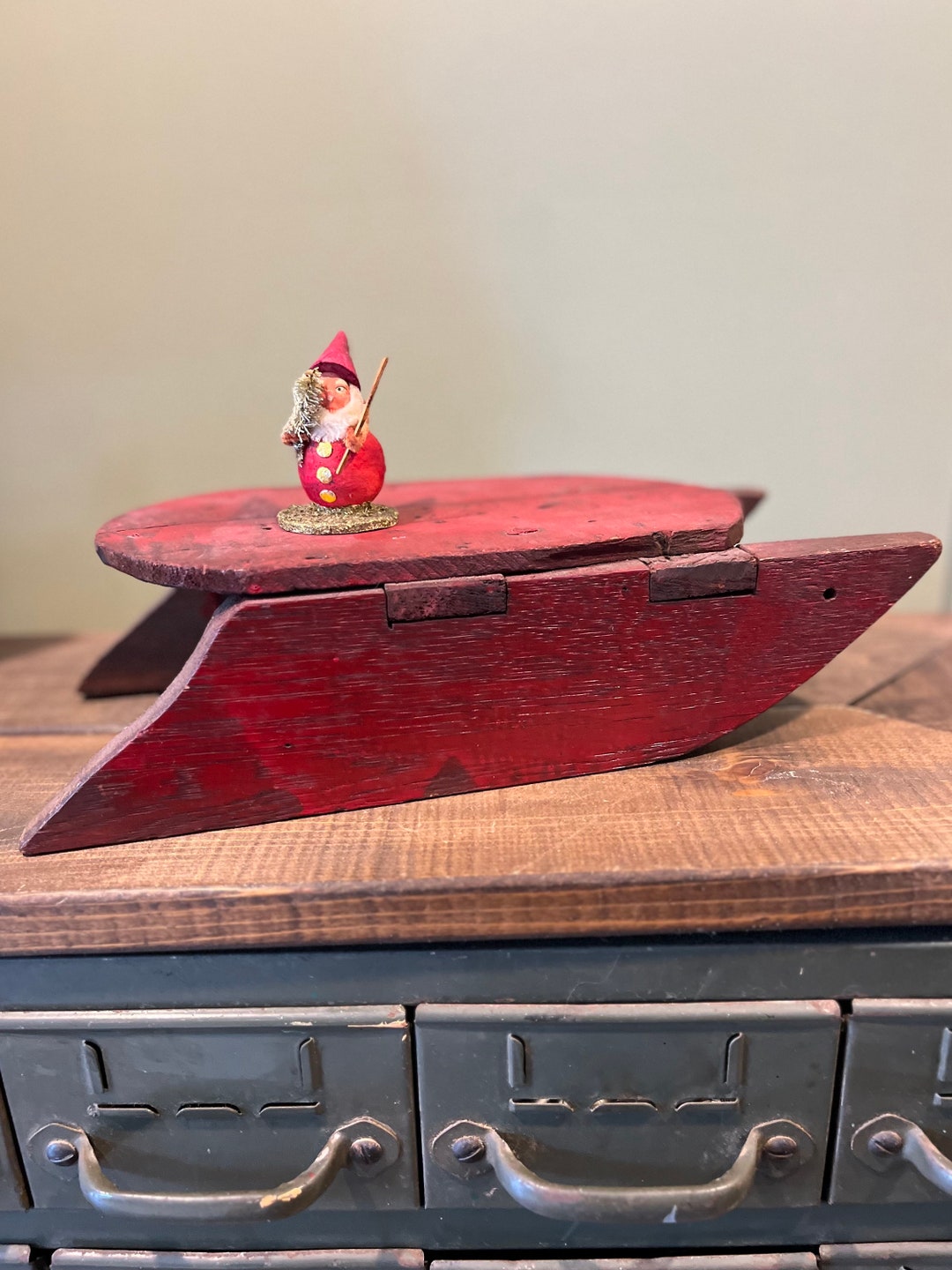 Vintage Tabletop Red Wooden Sled Farmhouse Primitive Rustic Wooden ...