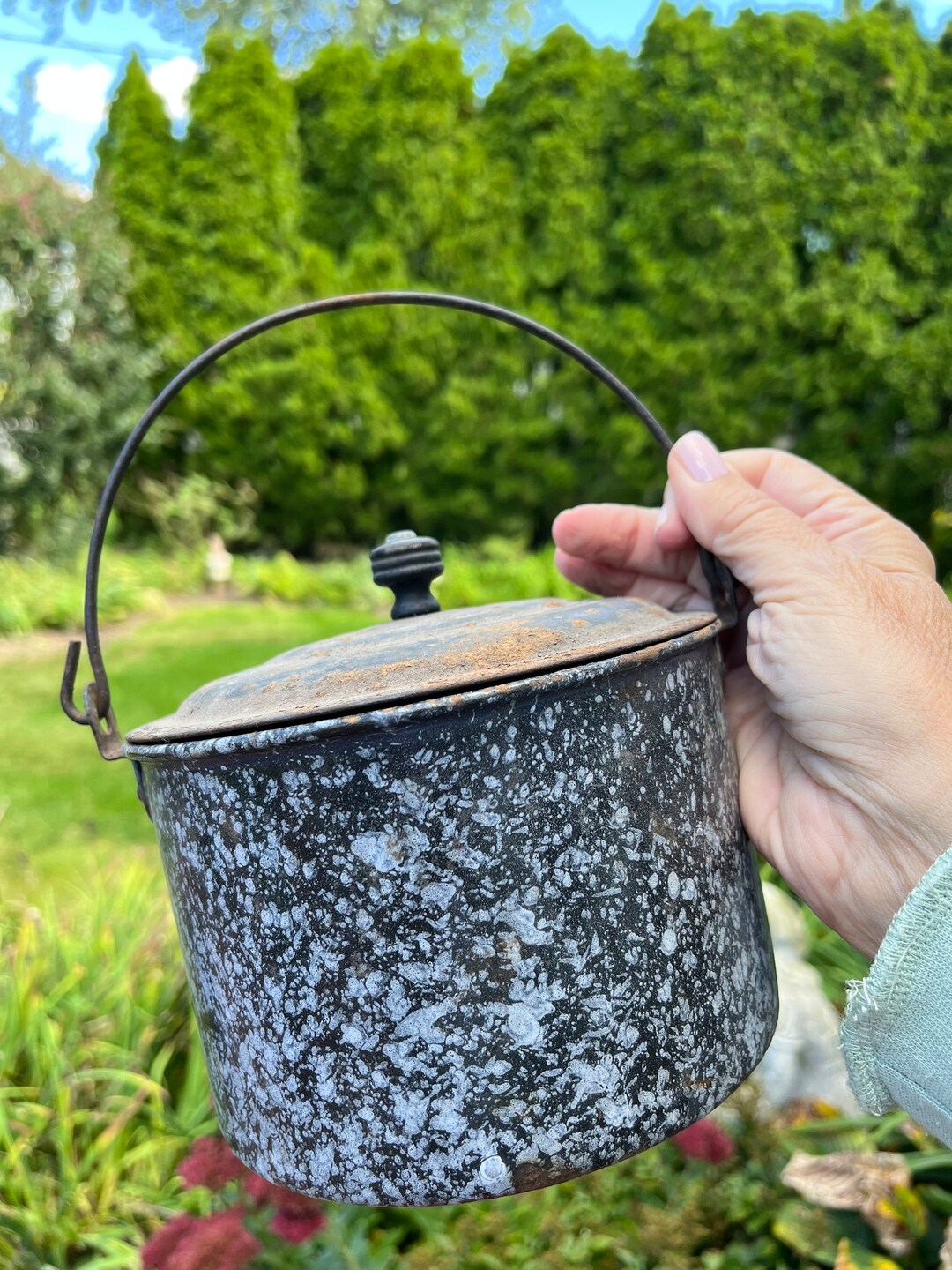 Vintage Kitchen Grey Speckled Graniteware Enamelware Lidded Berry ...