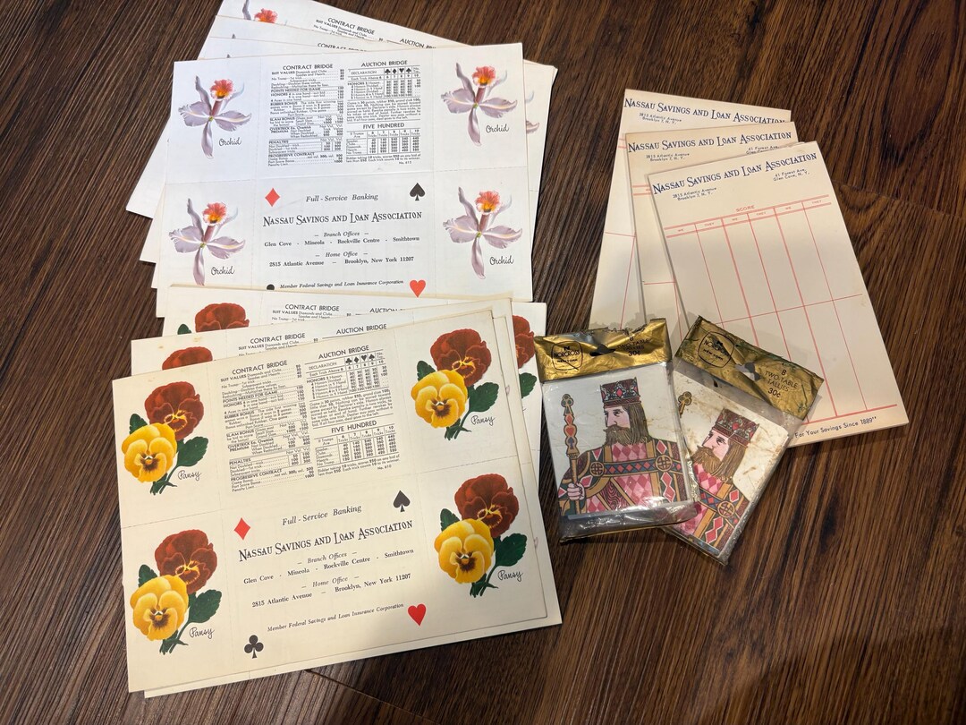 Lot of Vintage Bridge Tally Score Cards, Floral Ephemera, 1940s Heines ...